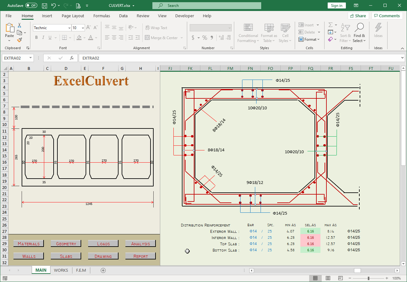 Excel Sheet Box Culvert Analysis and Design - Civil Engineering