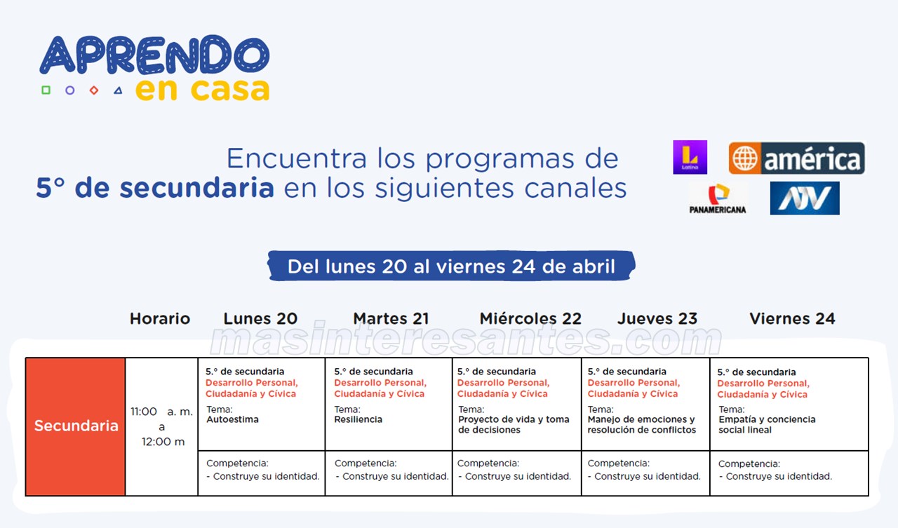 Programación 3ª Semana Aprendo en casa por Radio y Tv