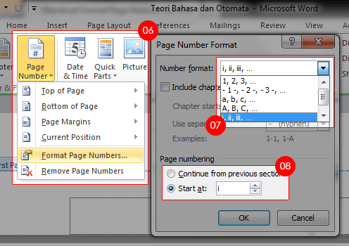 Membuat Format Page Number Berbeda Pada MS. Word