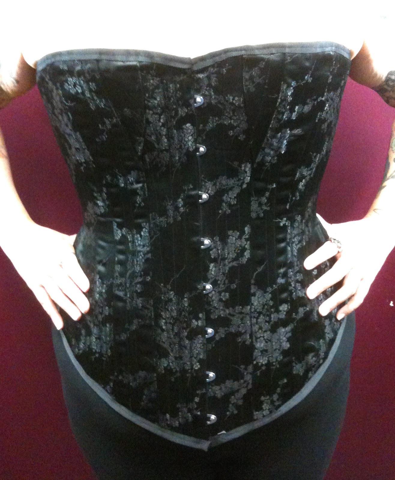 Vespidame: Black Chinese Brocade Custom Corset
