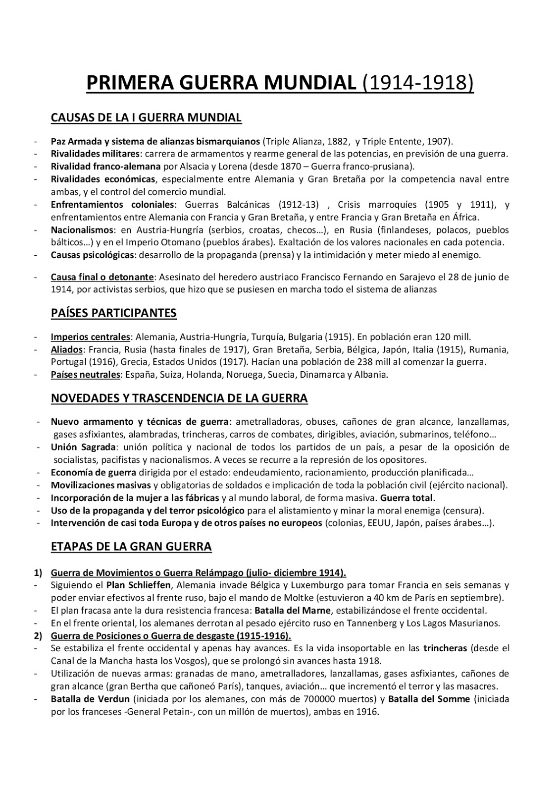 GH Martínez Montañés: ESQUEMA DE LA PRIMERA GUERRA MUNDIAL