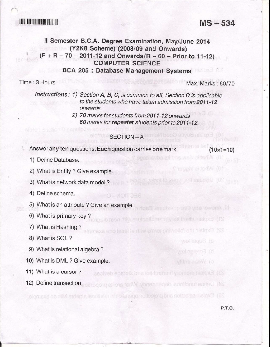 Bangalore University b.c.a. Computer Science bca 205 : database ...