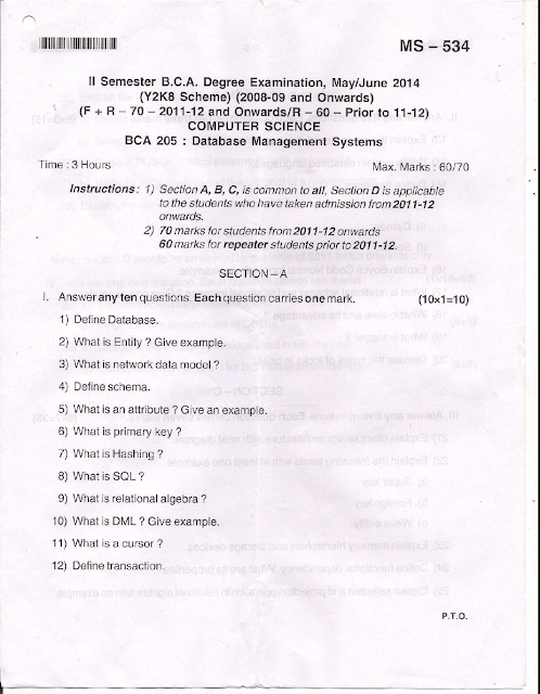 Bangalore University b.c.a. Computer Science bca 205 : database ...