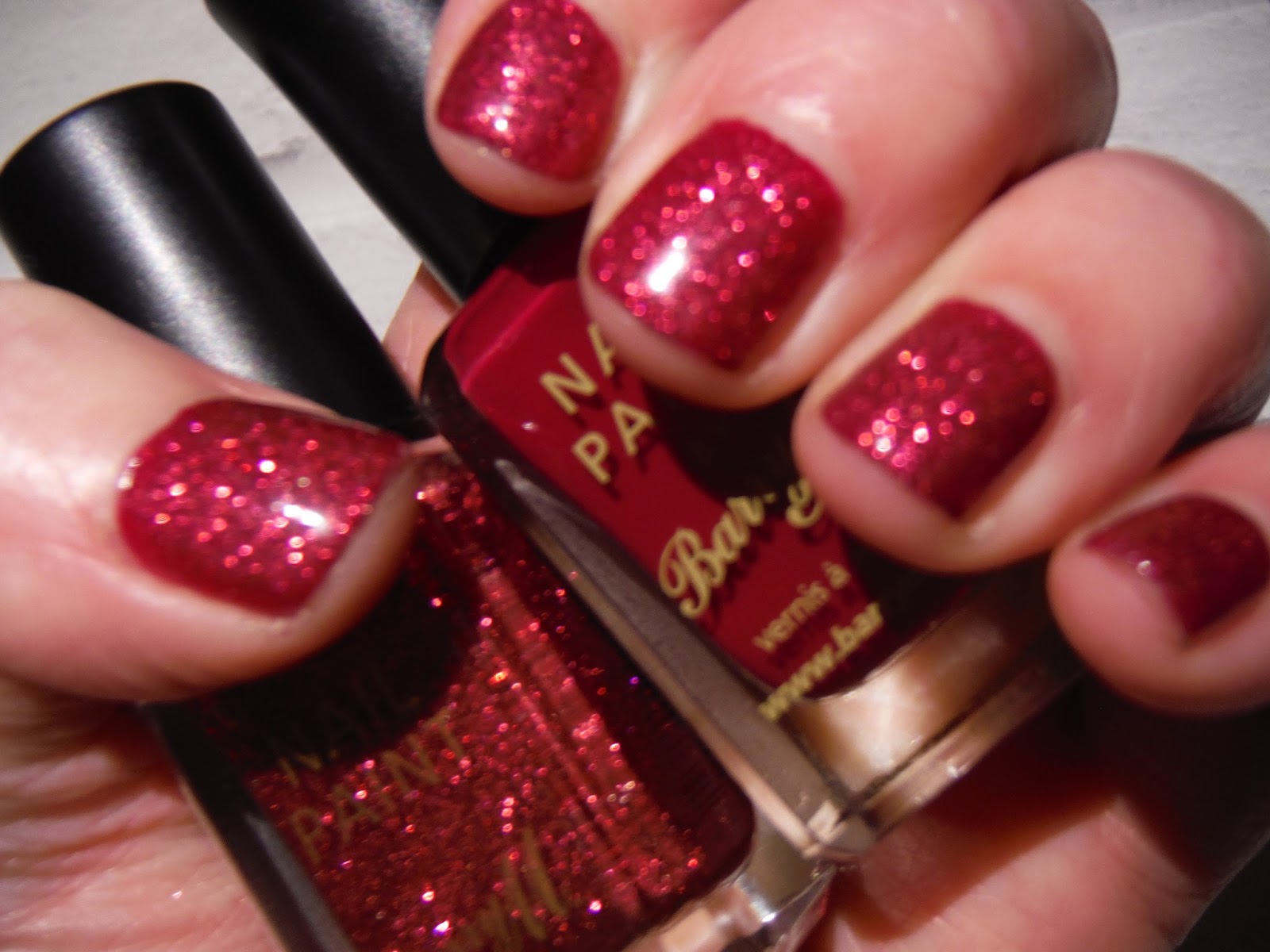 Ruby Red Glitter Nails Swatch.
