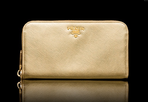 Prada Saffiano Leather Zip Around Wallet 1M0506 - Platinum (Gold)