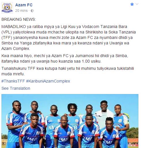 TFF YAIDHINISHA UWANJA WA AZAM COMPLEX DHIDI YA SIMBA NA YANGA | CHAMA ...