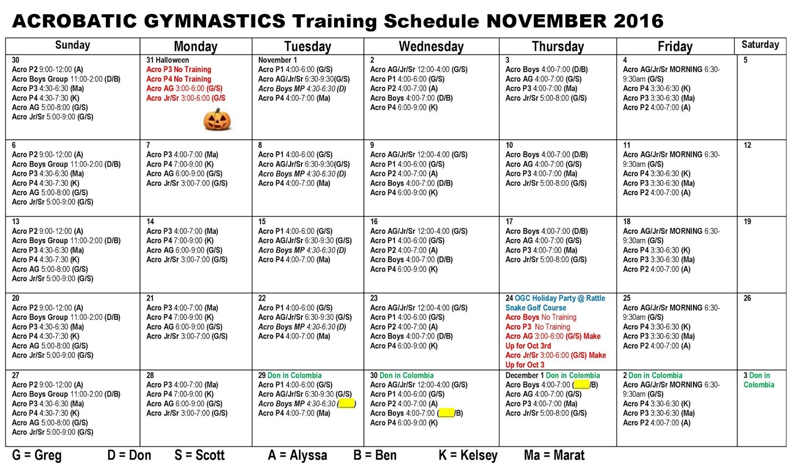 Oakville Gymnastics Club Acrobatic Gymnastics Team: November Training ...