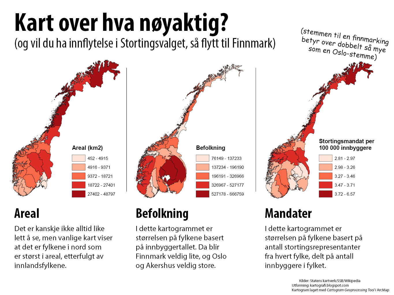 Kart og grafer om alt: Kartogram over befolkning og mandater