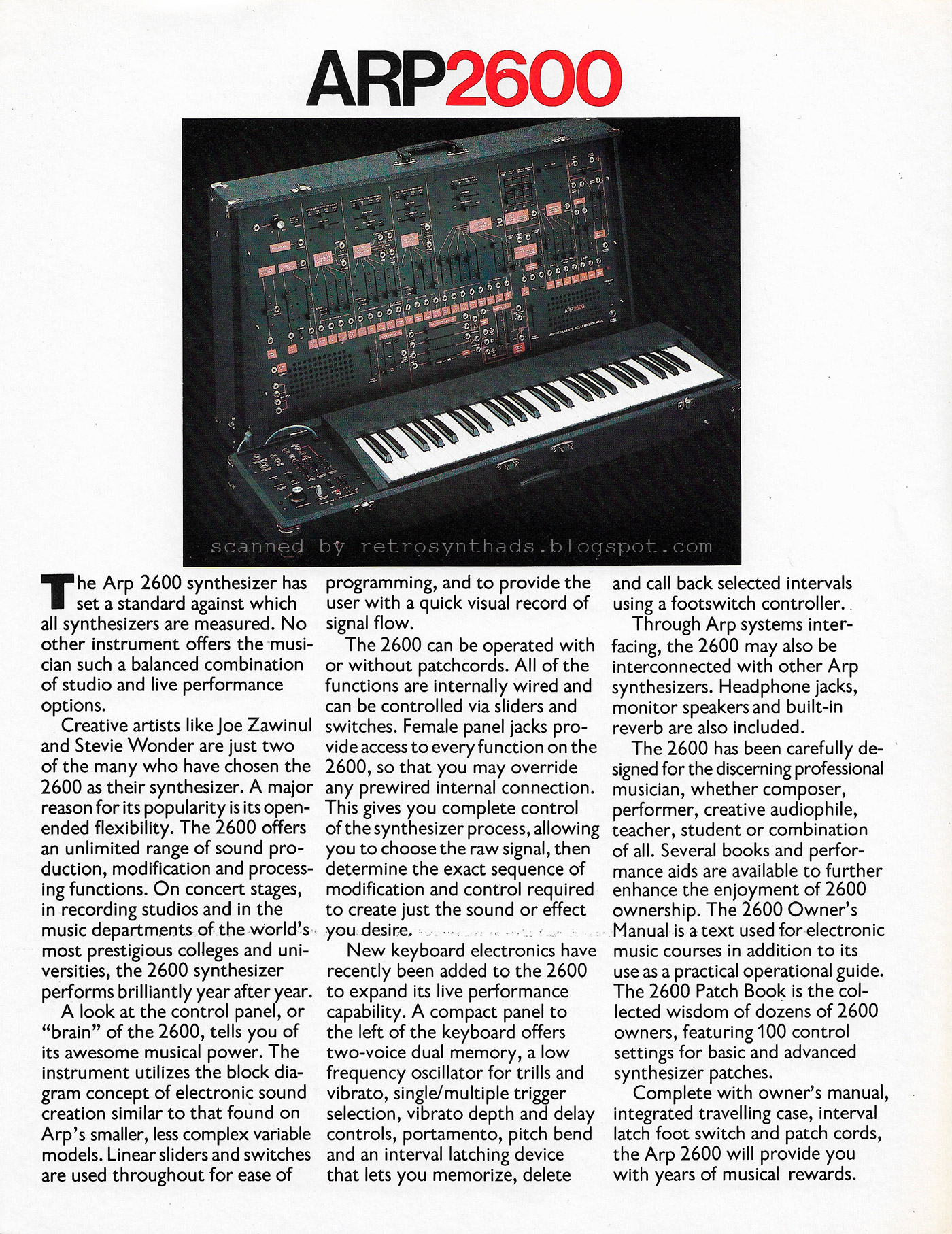 Retro Synth Ads: ARP 2600, Omni-2, Piano and Quartet infosheets, 1979