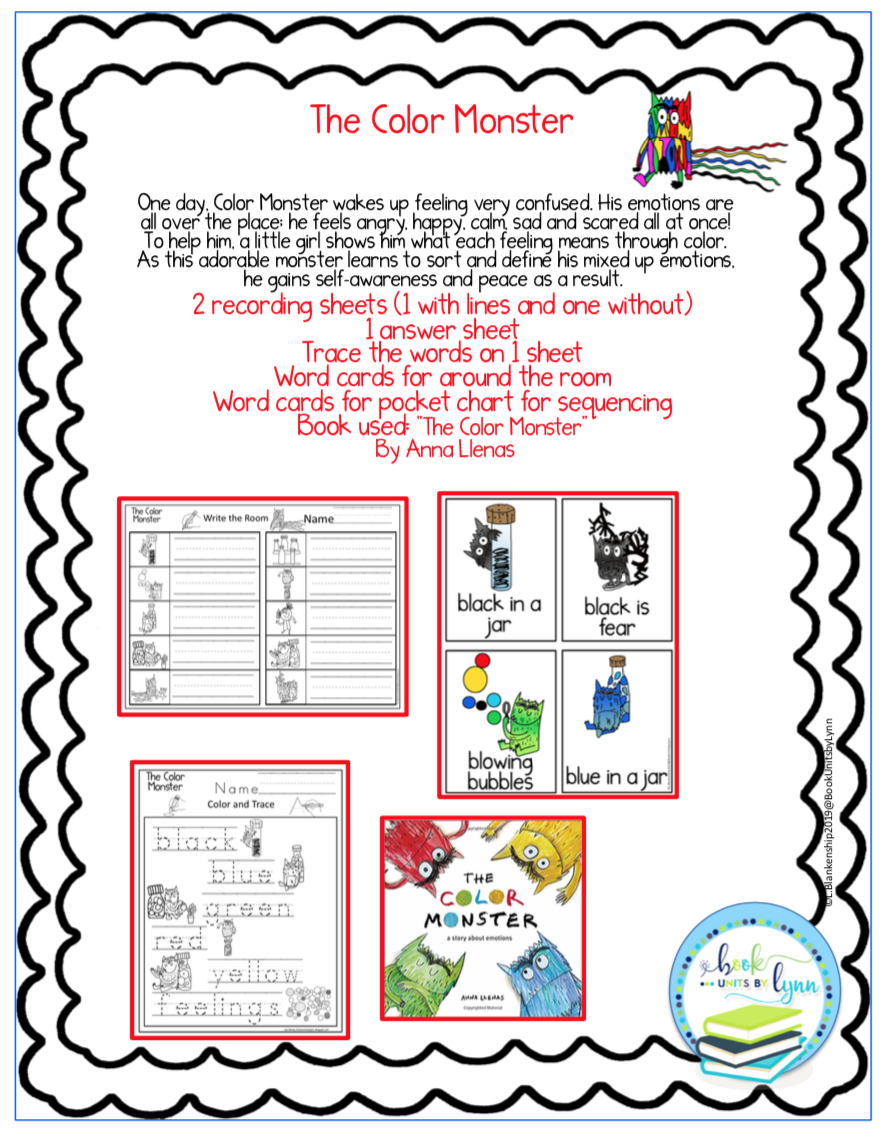 THE COLOR MONSTER WRITE THE ROOM ~ Book Units by Lynn