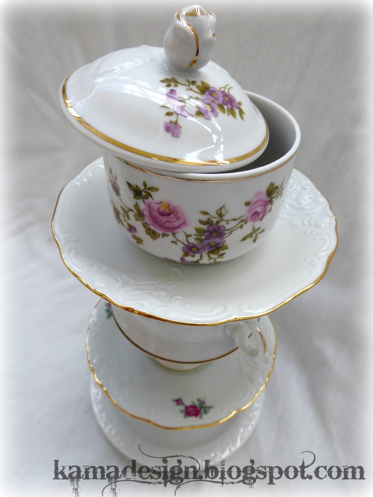 kamadesign - confessions of a crafter: Jewelry cup and saucer tower