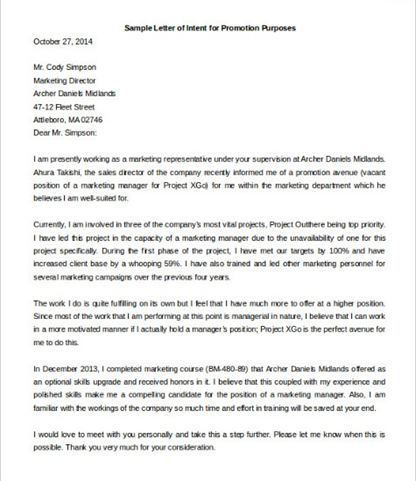 Letter Of Intent For Promotion Template ~ Resume Letter