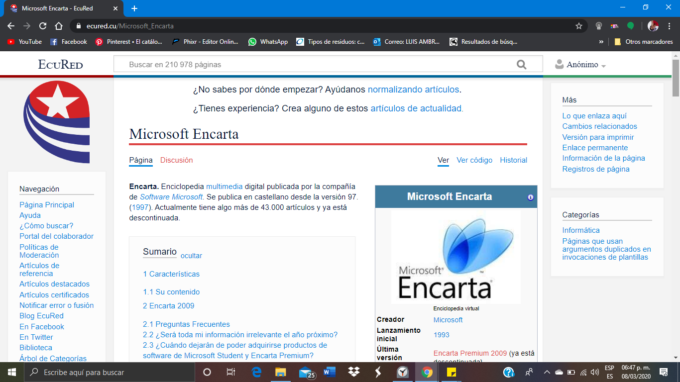 SOFTWARE "MI PRIMERA ENCARTA": PAGINAS