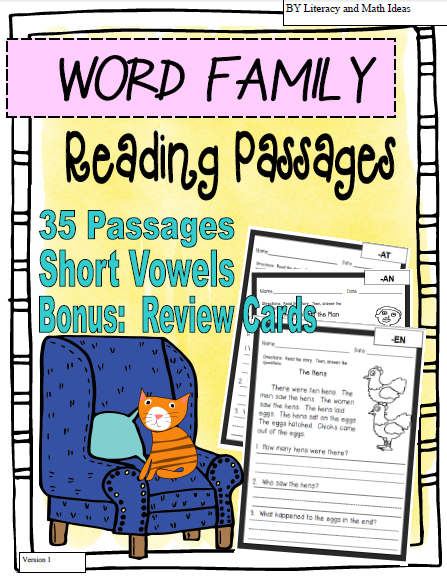 Literacy & Math Ideas: Short Vowel Word Family Reading Passages