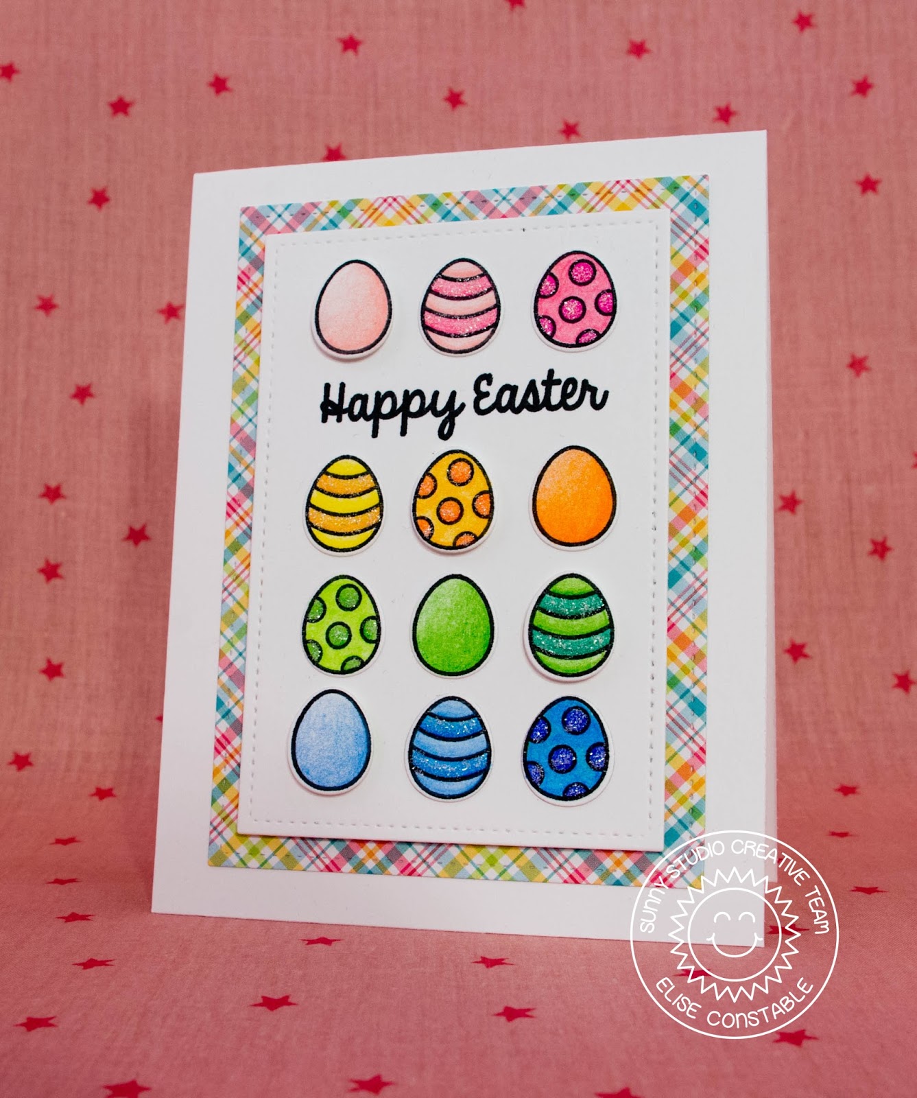 Sunny Studio: A Good Egg Colorful Easter Egg Card with Elise
