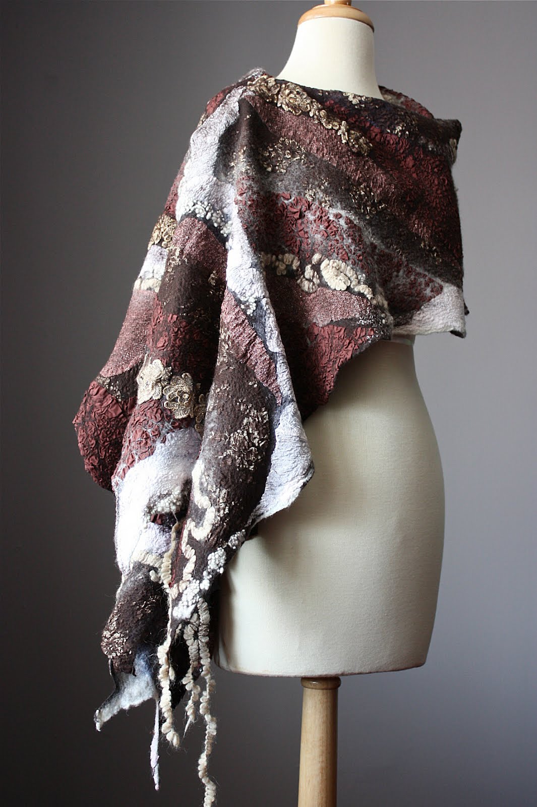 Laboratory of Fashion: Large Nuno Felted shawl scarf Wool Silk lace ...