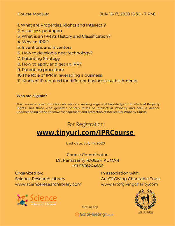 Certificate Course on Intellectual Property Rights | July 16-17, 2020