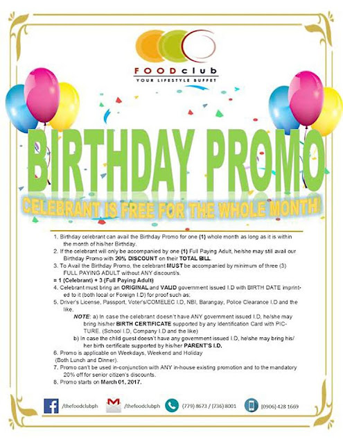 Manila Shopper: The Food Club Birthday Buffet Promo