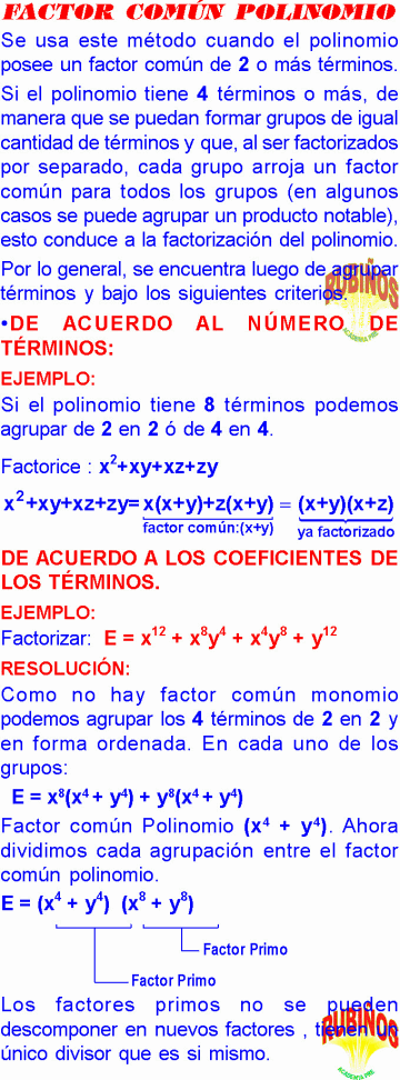 FACTOR COMUN POLINOMIO EJEMPLOS Y EJERCICIOS RESUELTOS DE FACTORIZACION