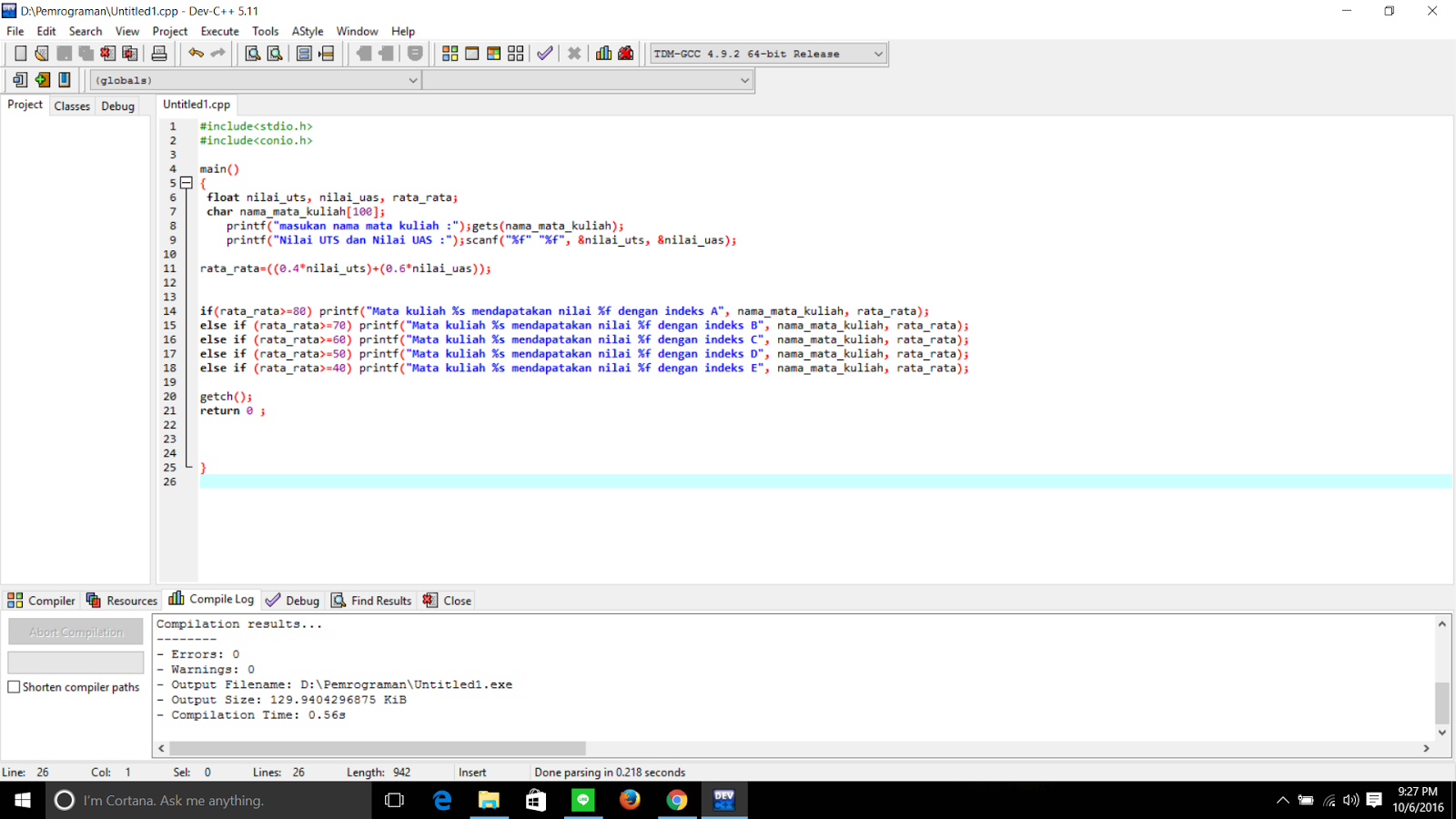 Cara Coding Program Memasukan Nama Mata Kuliah dan Dua Nilai lalu ...