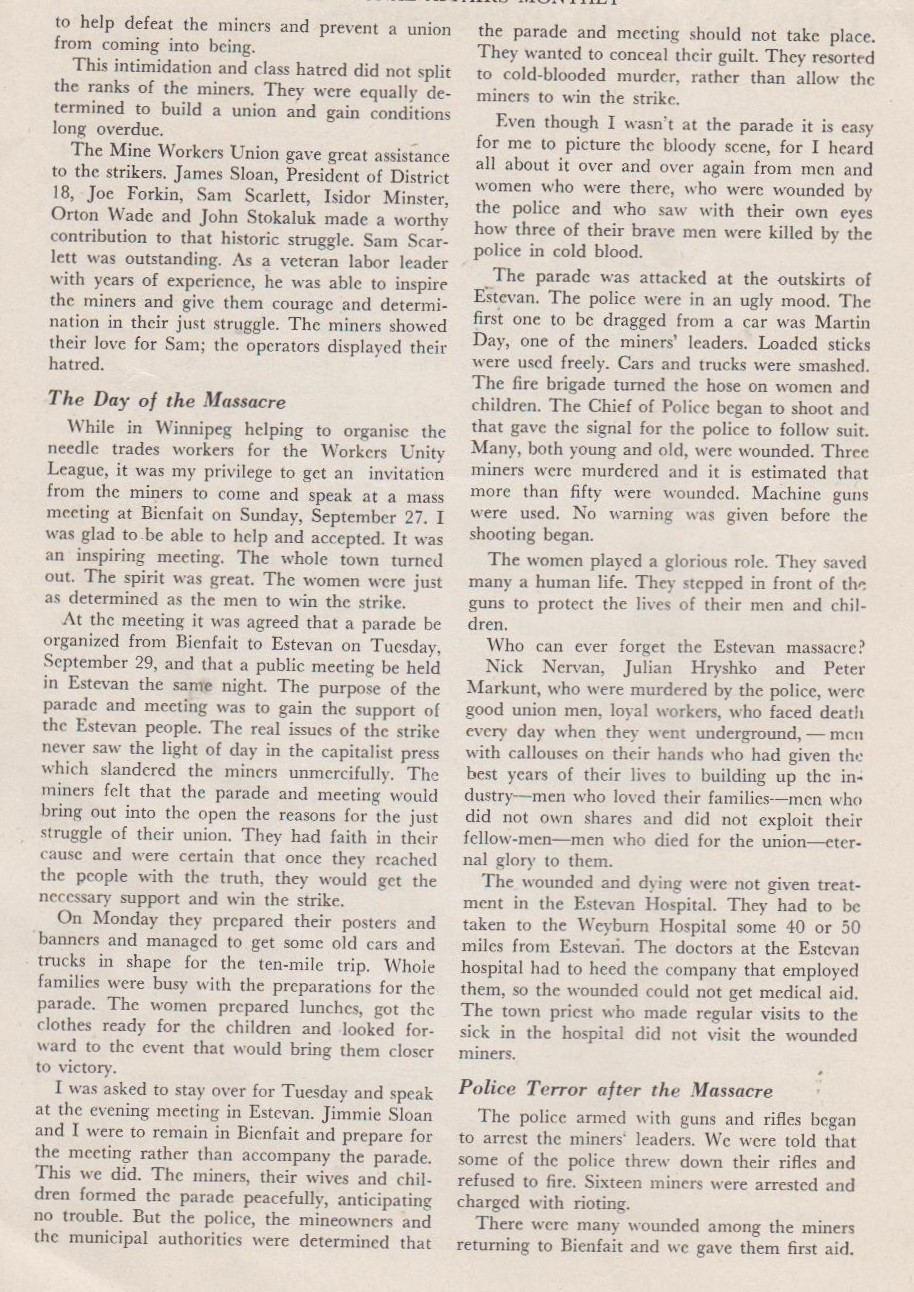 The Left Chapter: In Memory of the Estevan Massacre, September 29, 1931 ...