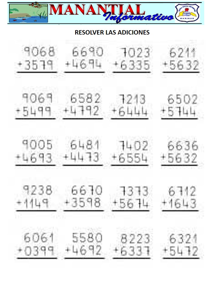 ACONTECER ESCOLAR: Adiciones, sustracciones y multiplicaciones