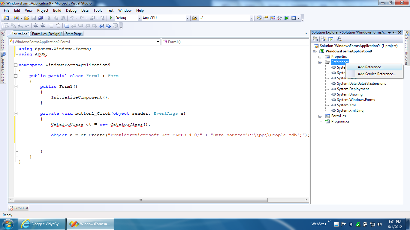 Vidyagyan Create Ms Access Database File With C