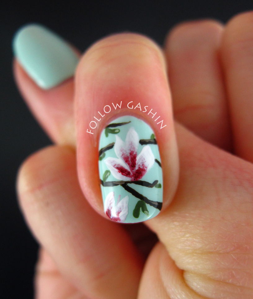 follow gashin: Magnolia Blossoms Nail Art