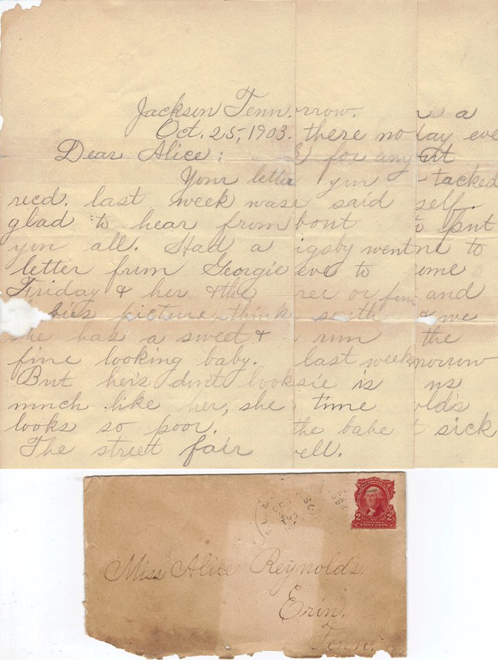 Handwritten letter from Mattie to Miss Alice Reynolds dated October 25 ...