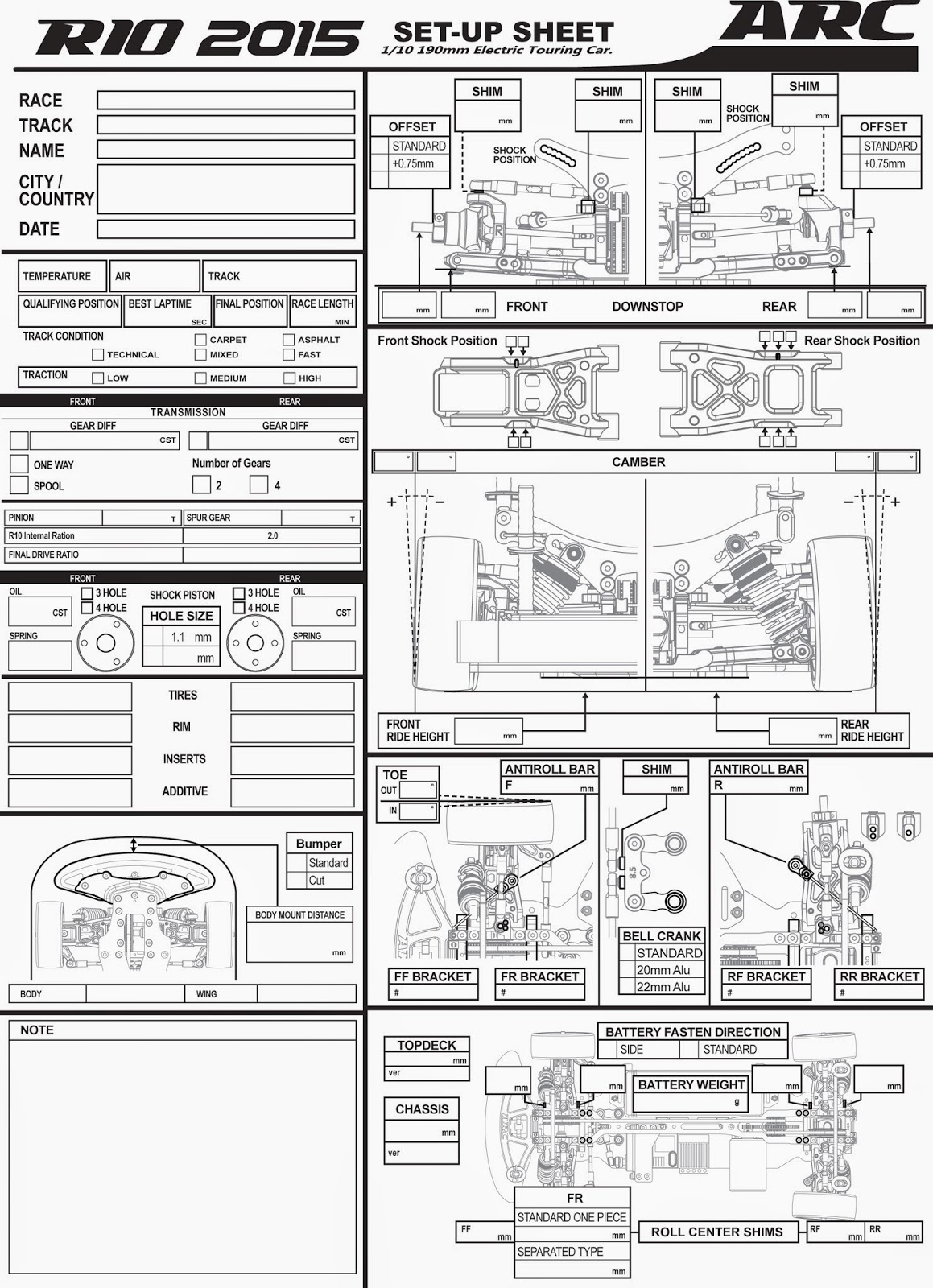 Quantum Racing RC Hobby - RC News Feed: ARC R10 2015 Blank Setup Sheet