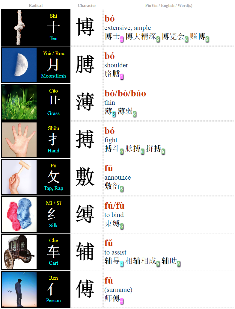 每日中文 Daily Zhongwen: Chinese Syllable - 'bo' (16 Characters + Words)