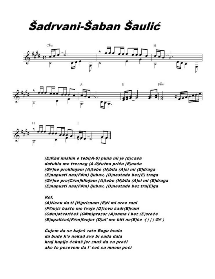 NOTE | DOMACE I STRANE: ŠADRVANI ŠABAN NOTE AKORDI TEKST