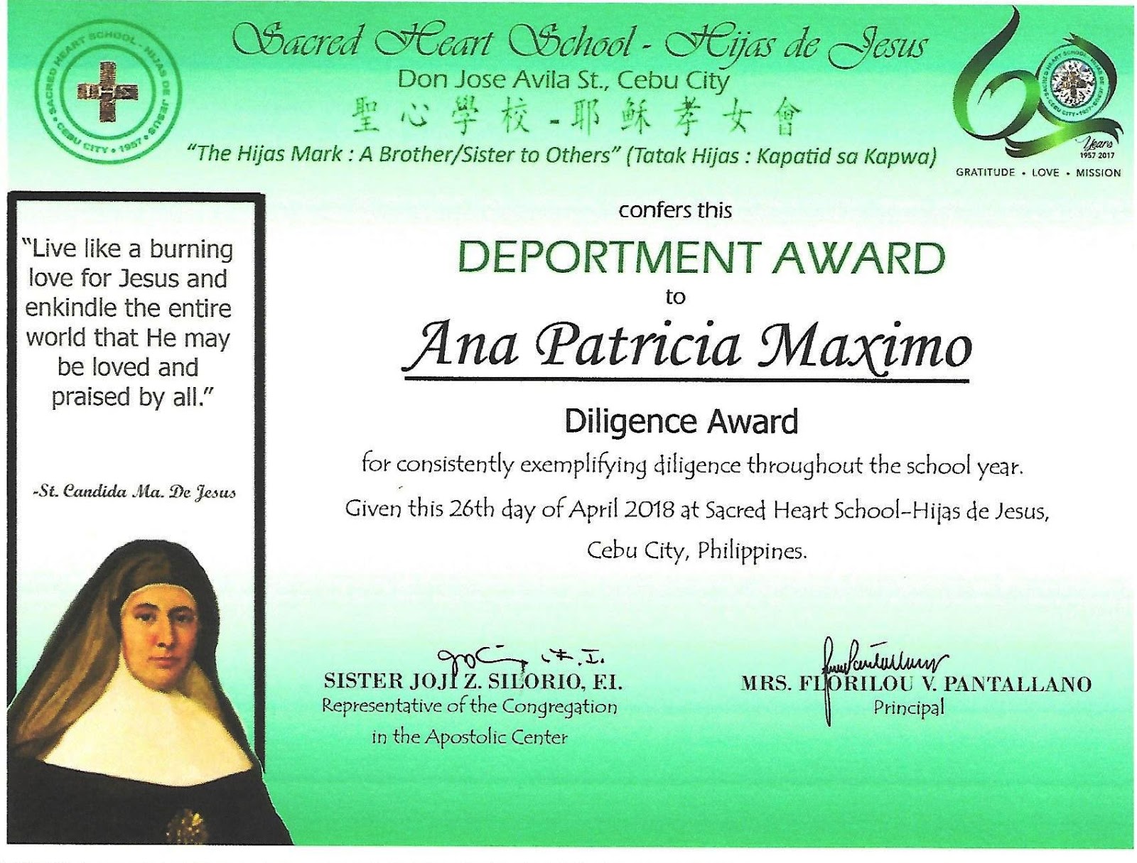 Building Champions Off & On the Field: DILIGENCE AWARD