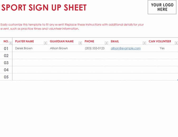 Sports Sign Up Sheet Template ~ Medical Resume