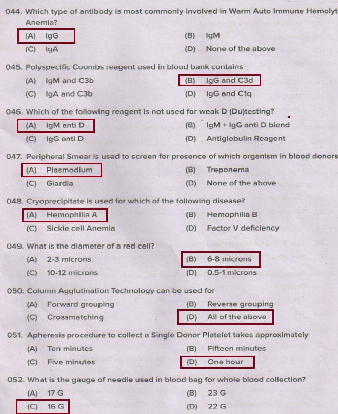 Blood Bank Technician-Health Services Cat.No : 05/2018 Question Paper ...