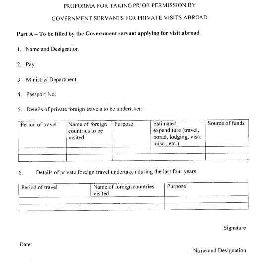 CENTRAL GOVERNMENT STAFF NEWS: FOR GOING ABROAD ON A PRIVATE VISIT ...