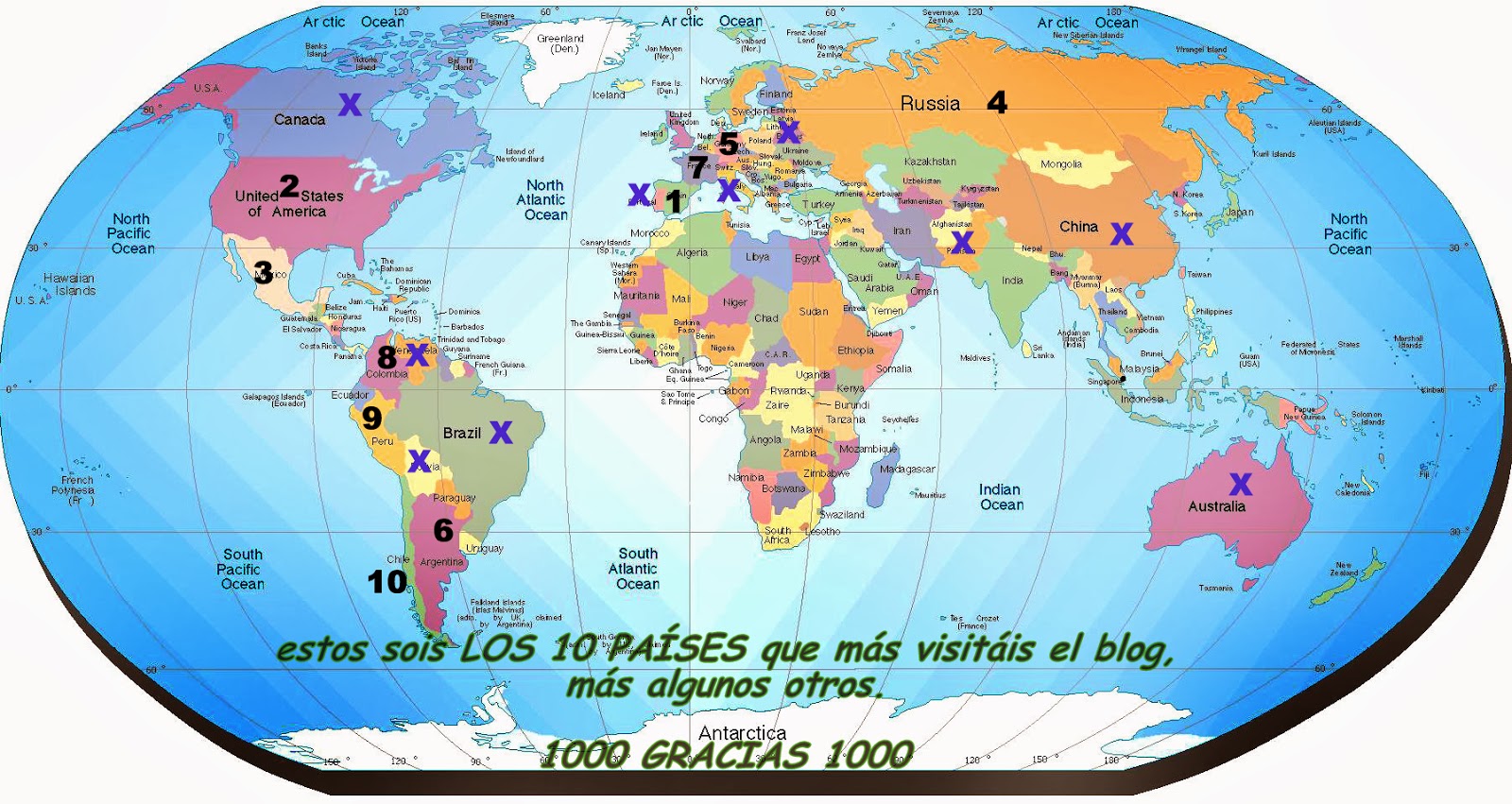 Planisferio del mundo con nombres - Imagui