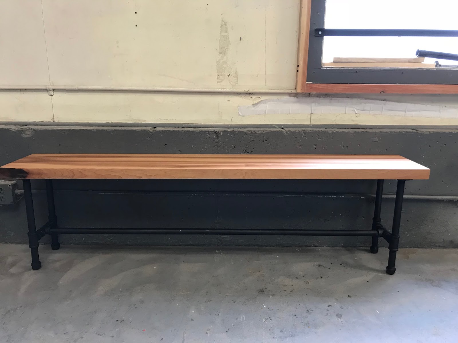 driftedge woodworking: Clear Cedar and Steel Pipe Bench. $250.00