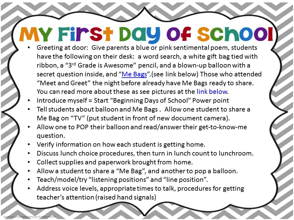 3rd Grade Grapevine: Linky Party for First Day of School Plans