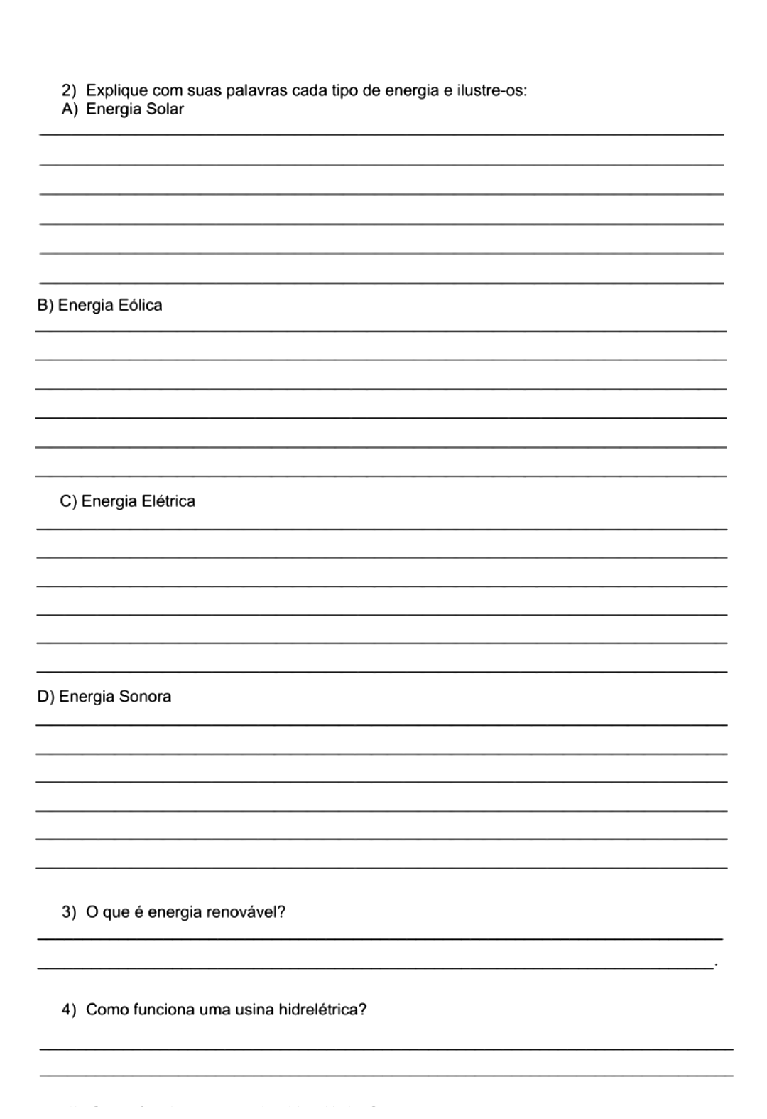 Ciências: tipos de energia Atividade de ciências sobre tipos de energia... ~ estante da atividade