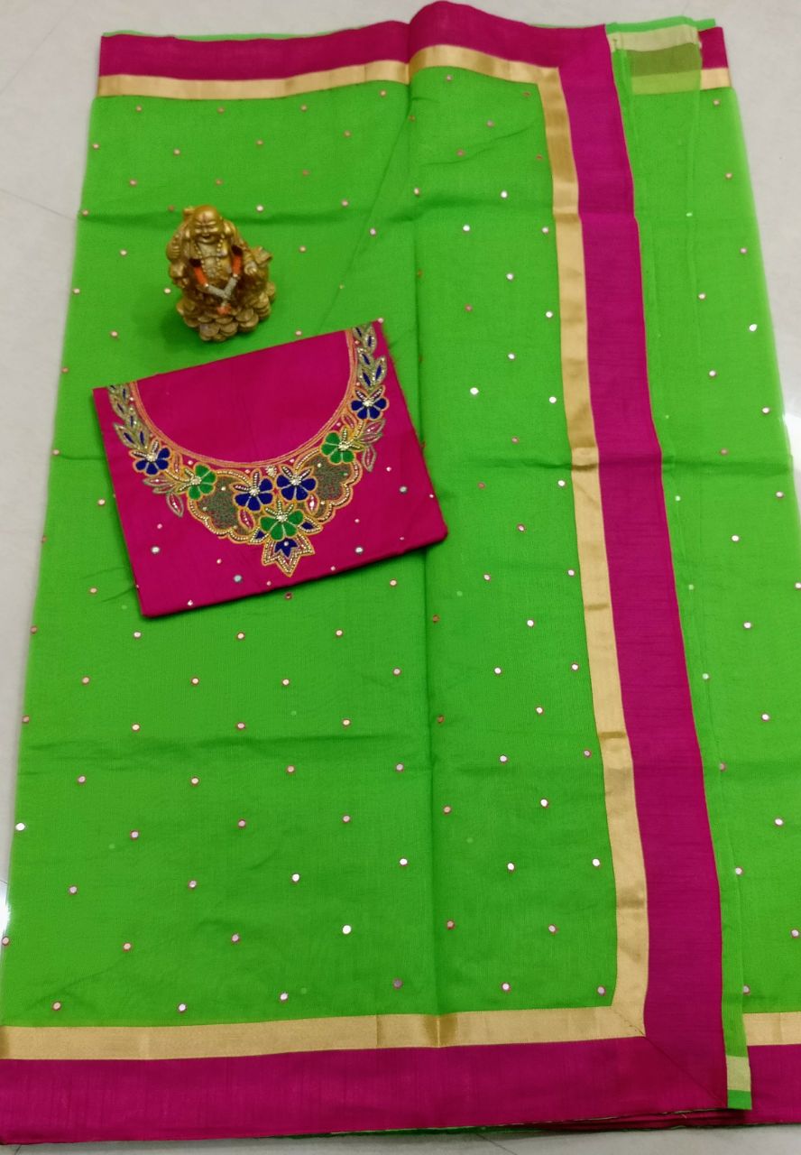 Super net sarees with maggam work blouse | Buy Online supernet mirror ...