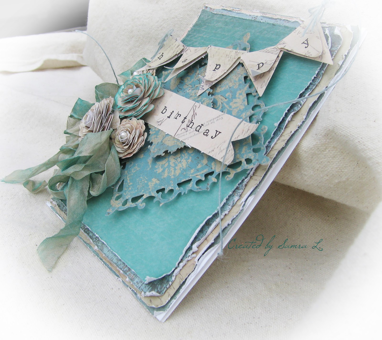 Paper Talk With Samra: Shabby Chic Birthday Card in Turquoise and Beige...