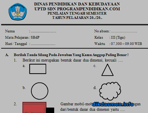 Soal PTS SBdP Kelas 3 Semester 1 K13 Tahun 2019/2020 - dikdasmen.info