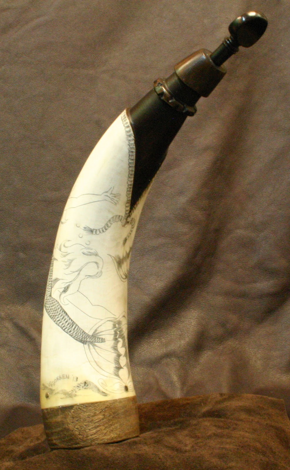 LZ & Company: Scrimshaw Powder Horn - 3 Mermaids - 3 Sisters