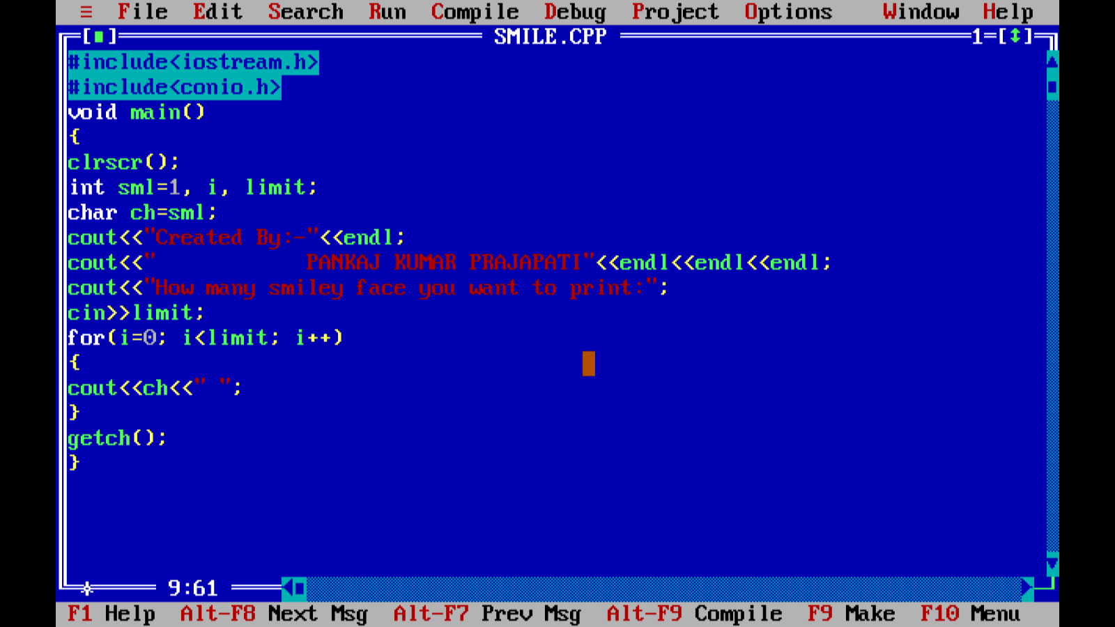 PANKAJ KUMAR PRAJAPATI: C++ program of smile face