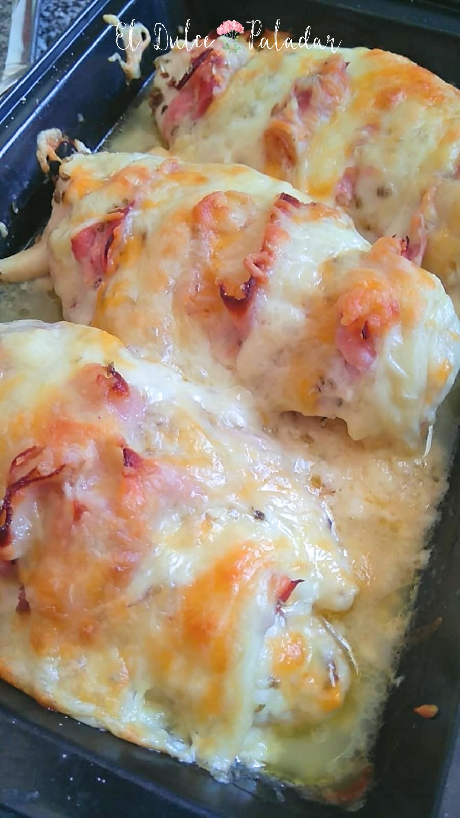 Pechugas de pollo gratinadas rellenas de beicon y queso - El dulce paladar