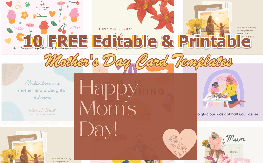 10 Free Editable - Printable Mother's Day Greetings Card Templates 2021
