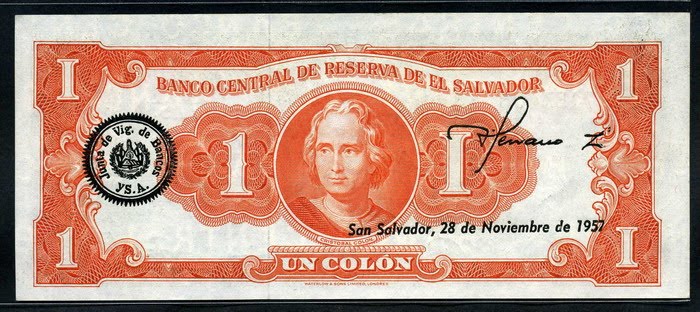 El Salvador currency 1 Colon of 1957
