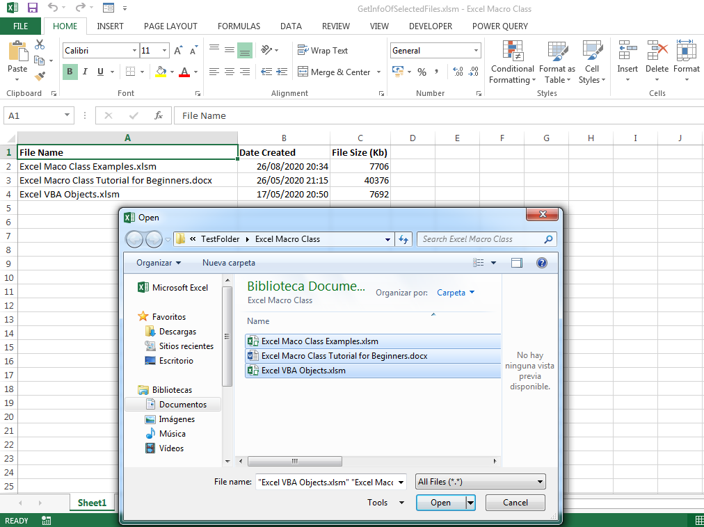 Excel Macro Class Get Info Of Selected Files