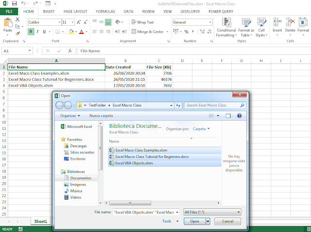 Excel Macro Class: Get Info Of Selected Files